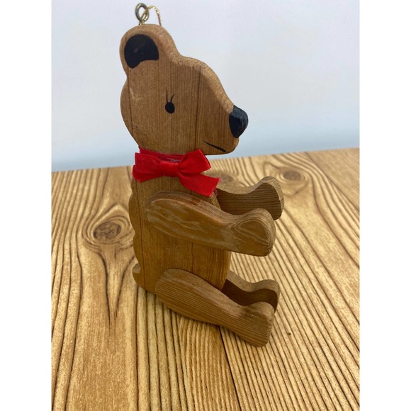 Handmade | Holiday | Vintage Teddy Bear Ornament Handmade Wooden Brown ...